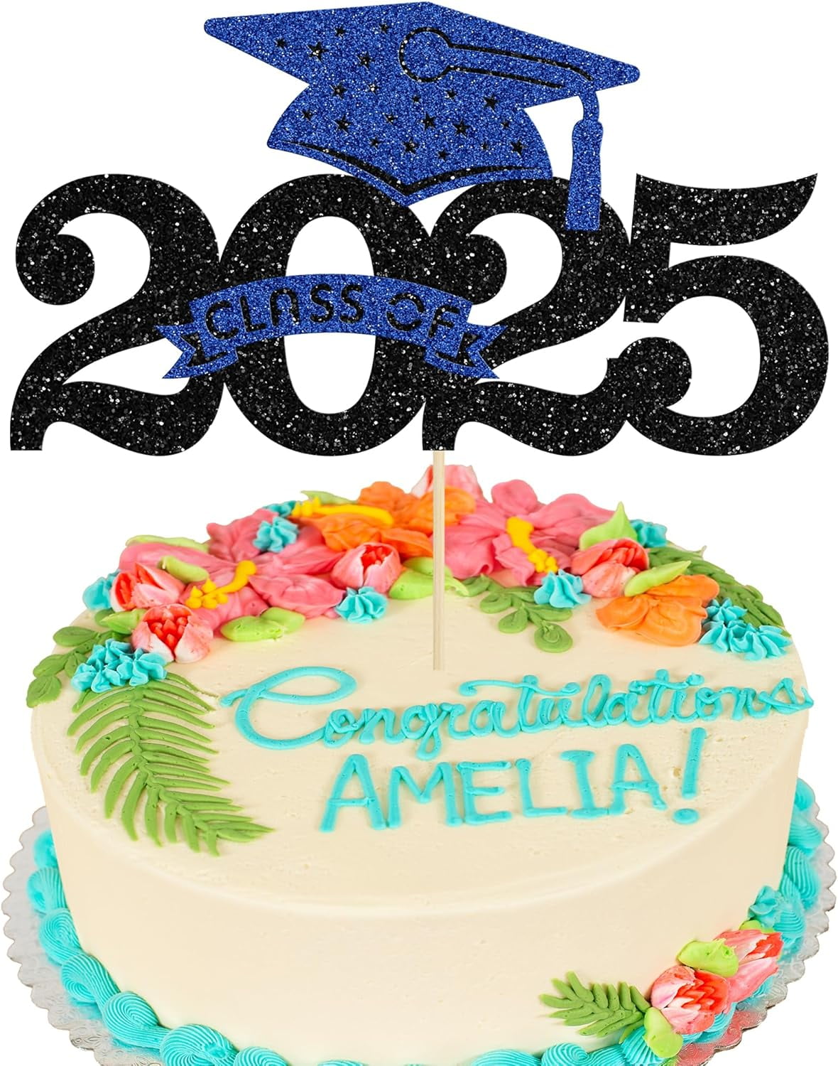 Wellsay 1Pcs 2025 Graduation Cake Tor Glitter Graduation Cap Cake Pick ...