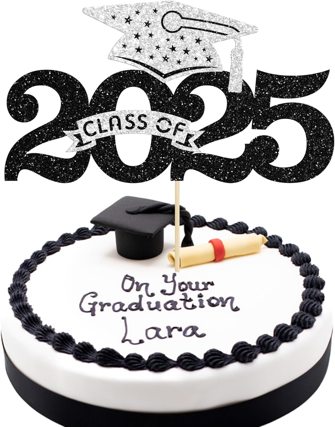 Wellsay 1Pcs 2025 Graduation Cake Tor Glitter Graduation Cap Cake Pick ...