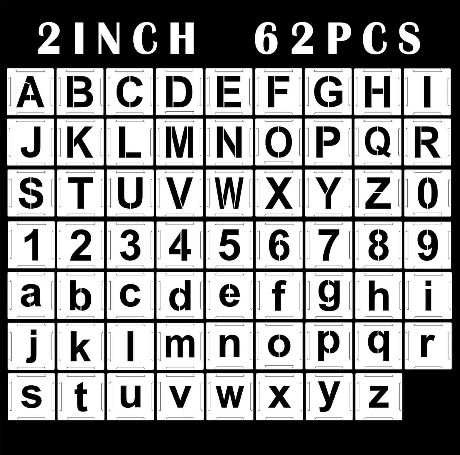 Wellsay 2 Inch Alphabet Letter Stencils, 62 Pcs Reusable Plastic Letter ...
