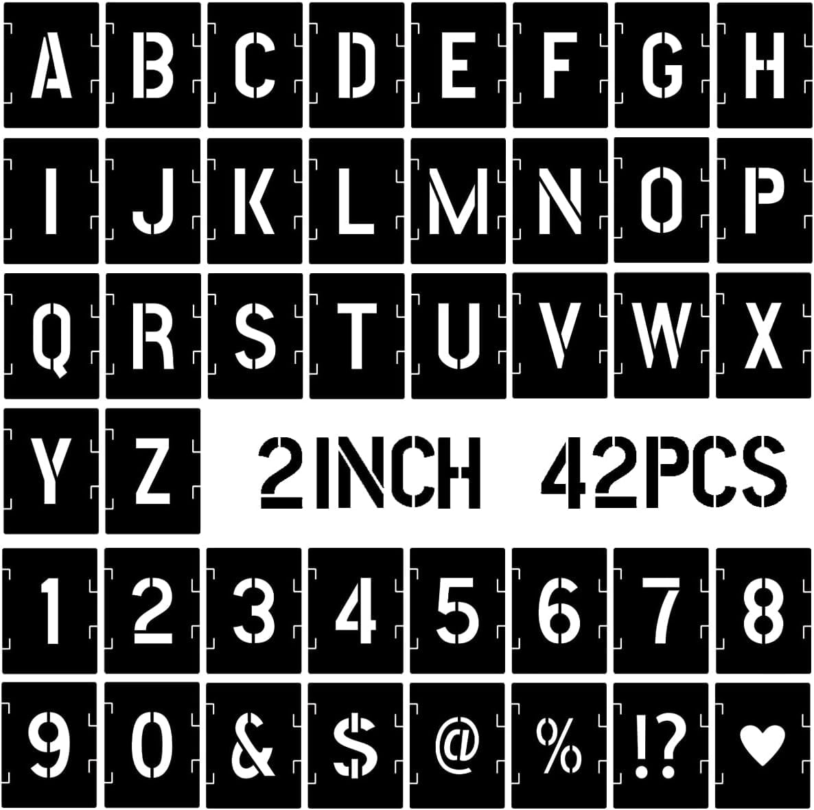 Wellsay 2 Inch Letter Stencils Symbol Numbers Craft Stencils, 42 Pcs ...