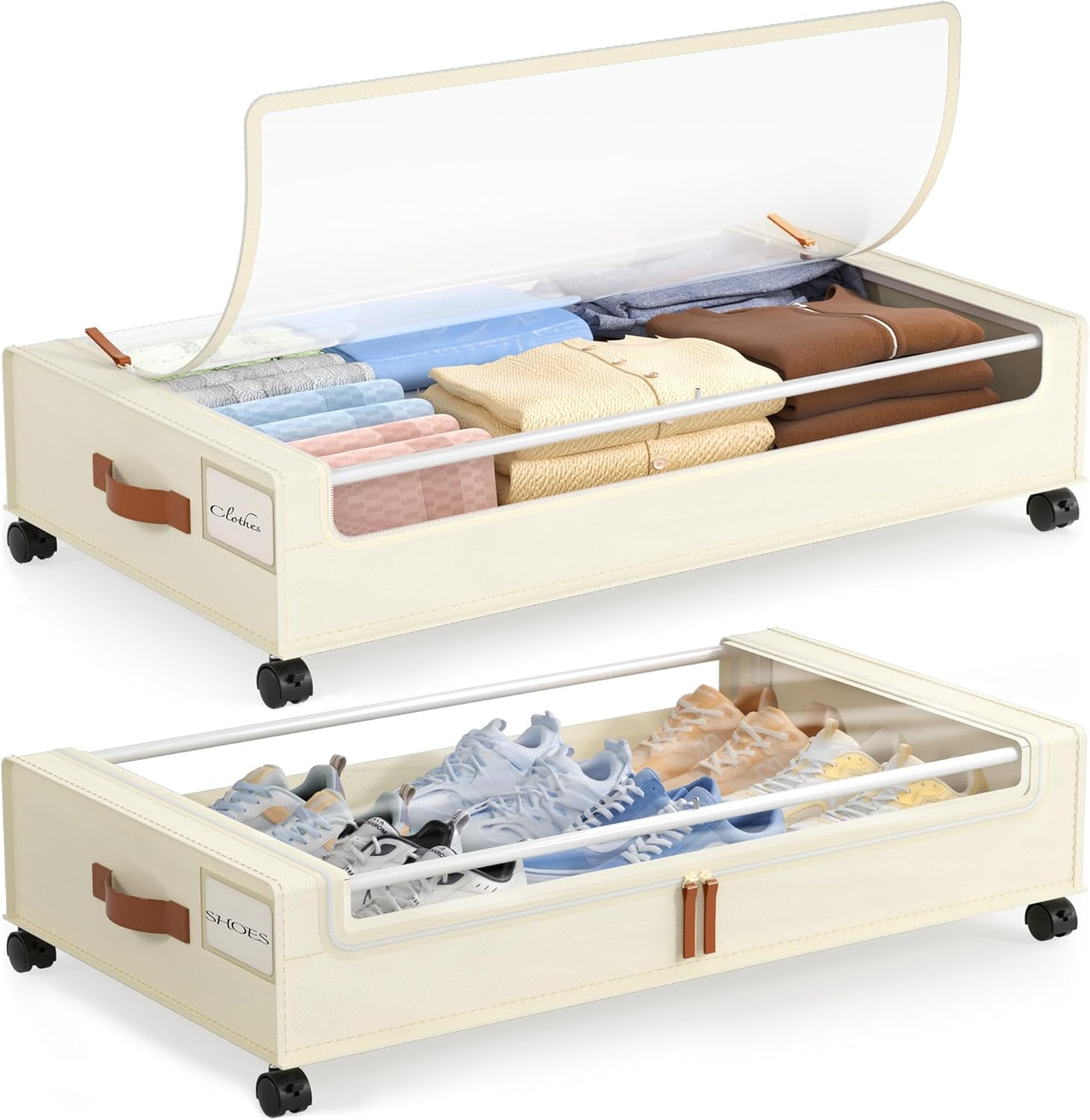 Wellsay 2 Pack Under Bed Storage with Wheels, 50L Large Lapacity ...