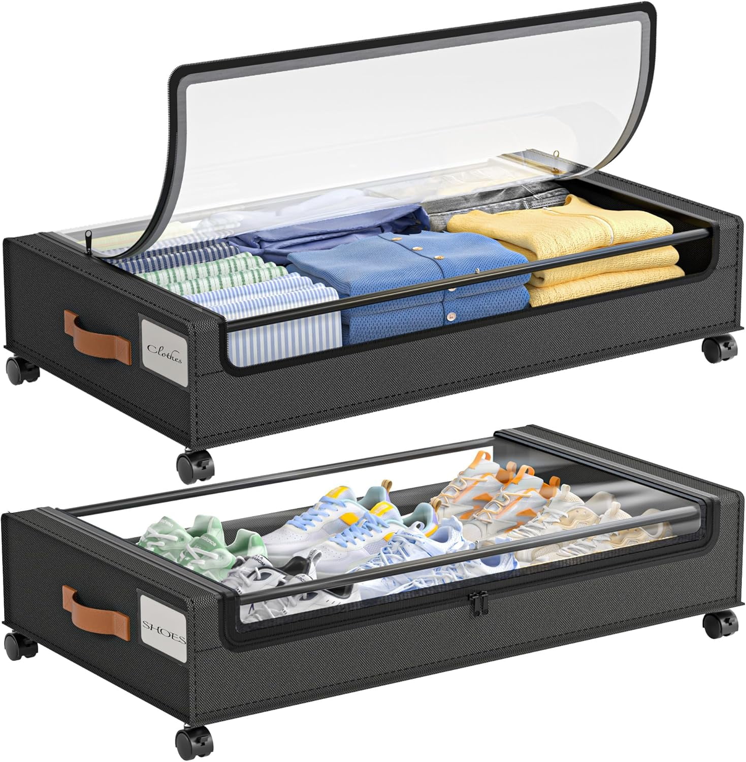 Wellsay 2 Pack Under Bed Storage with Wheels, 50L Large Lapacity ...