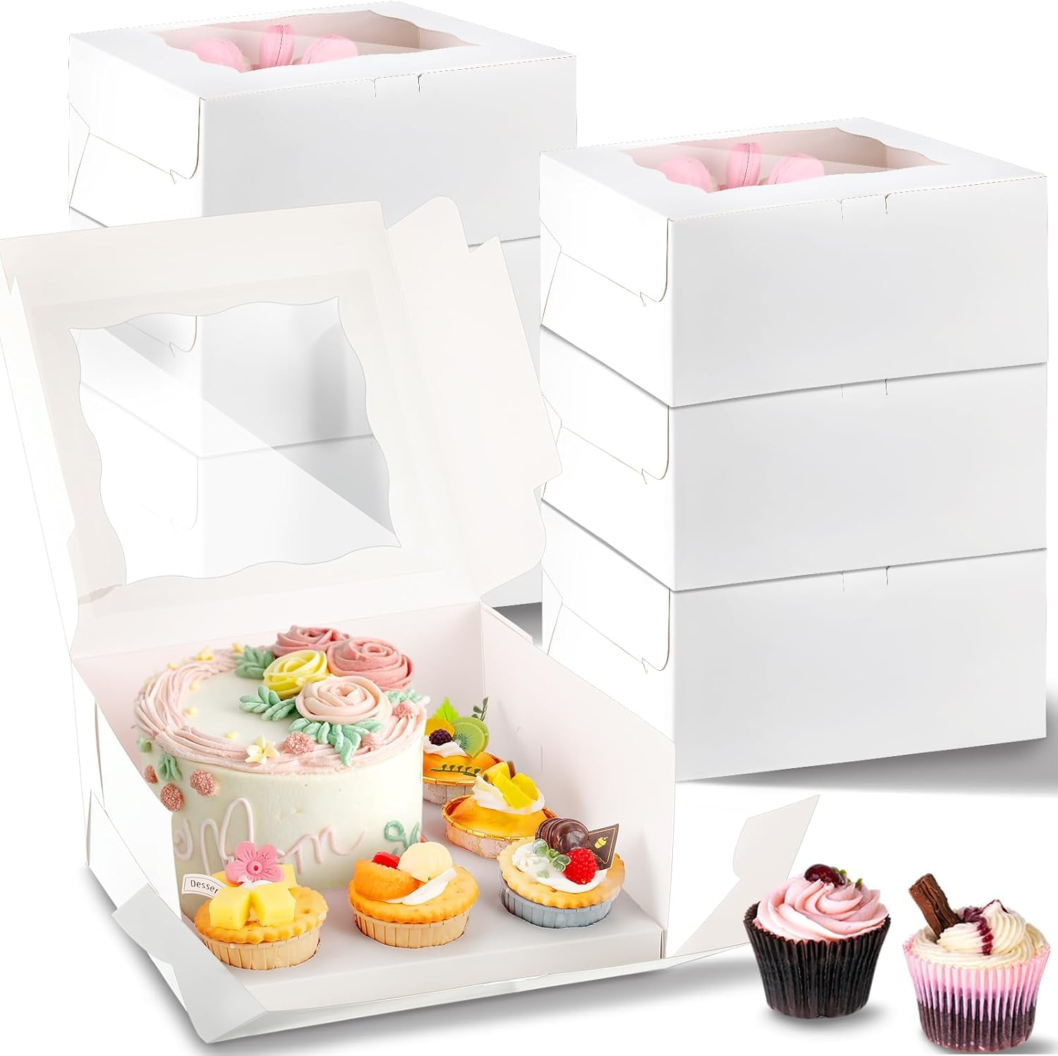 Wellsay 2 Pack Bento Cake and Cupcake Box 1+5 Bento Box with Clear ...