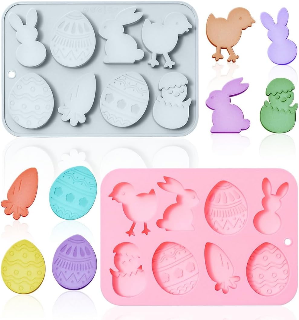 Wellsay 2 Pack Easter Themed Silicone Molds 8 Cavity 3D Rabbit Carrot y Eggs cks Mould Tray DIY ...