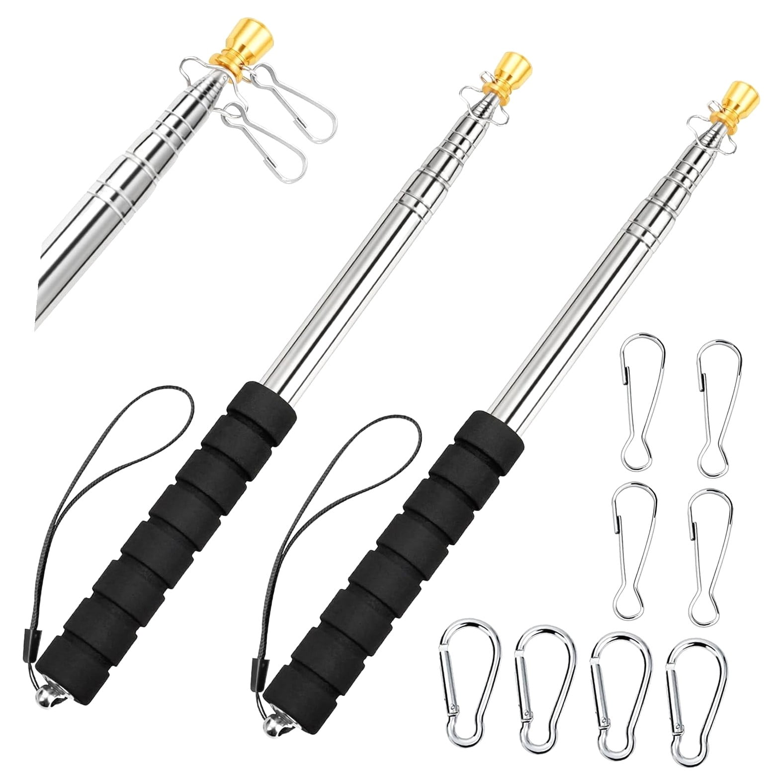 Wellsay 2 Pack Handheld Pole, 8.2Ft/2.5M Steel Telescopic Hand Held ...