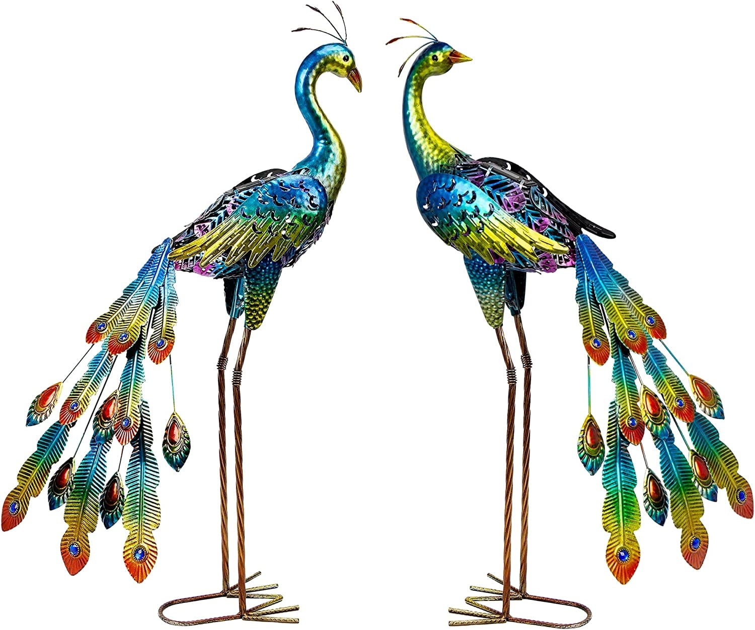 Wellsay 2 Pack Solar Peacock Garden Decor, Metal Peacocks Figurine ...