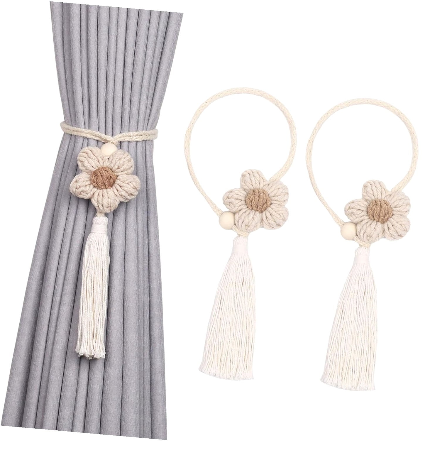Wellsay 2 Pack Tassel Curtain Tiebacks Braided Rope Drape Tie Backs ...