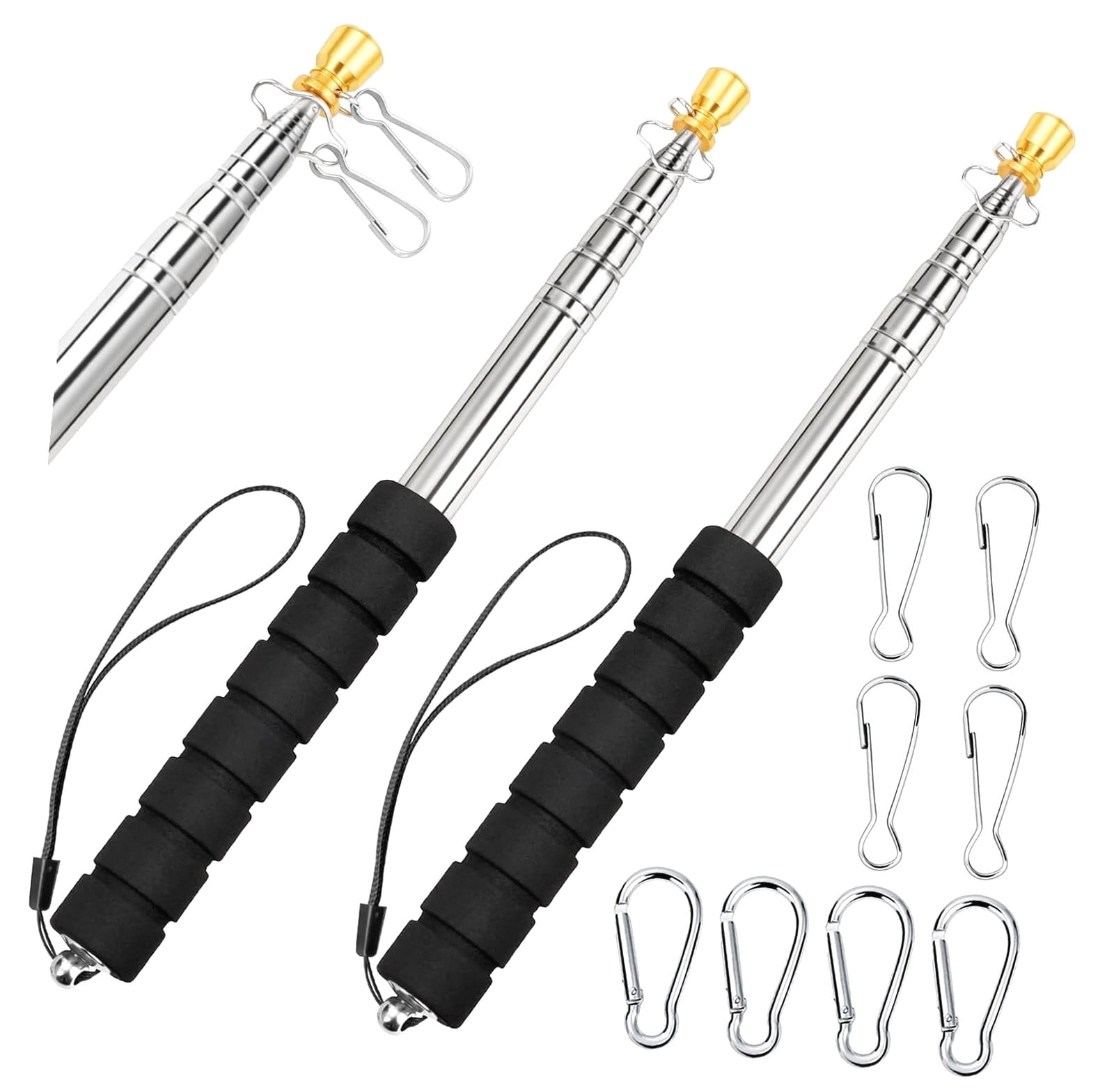 Wellsay 2 Pack Telescopic Handheld Pole for Flags, 6.56Ft/2M Steel ...