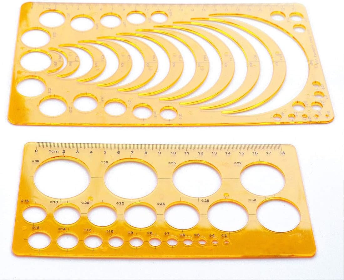 Wellsay 2 Pcs Clear Orange Plastic Geometric Math Tool Radius Arc ...