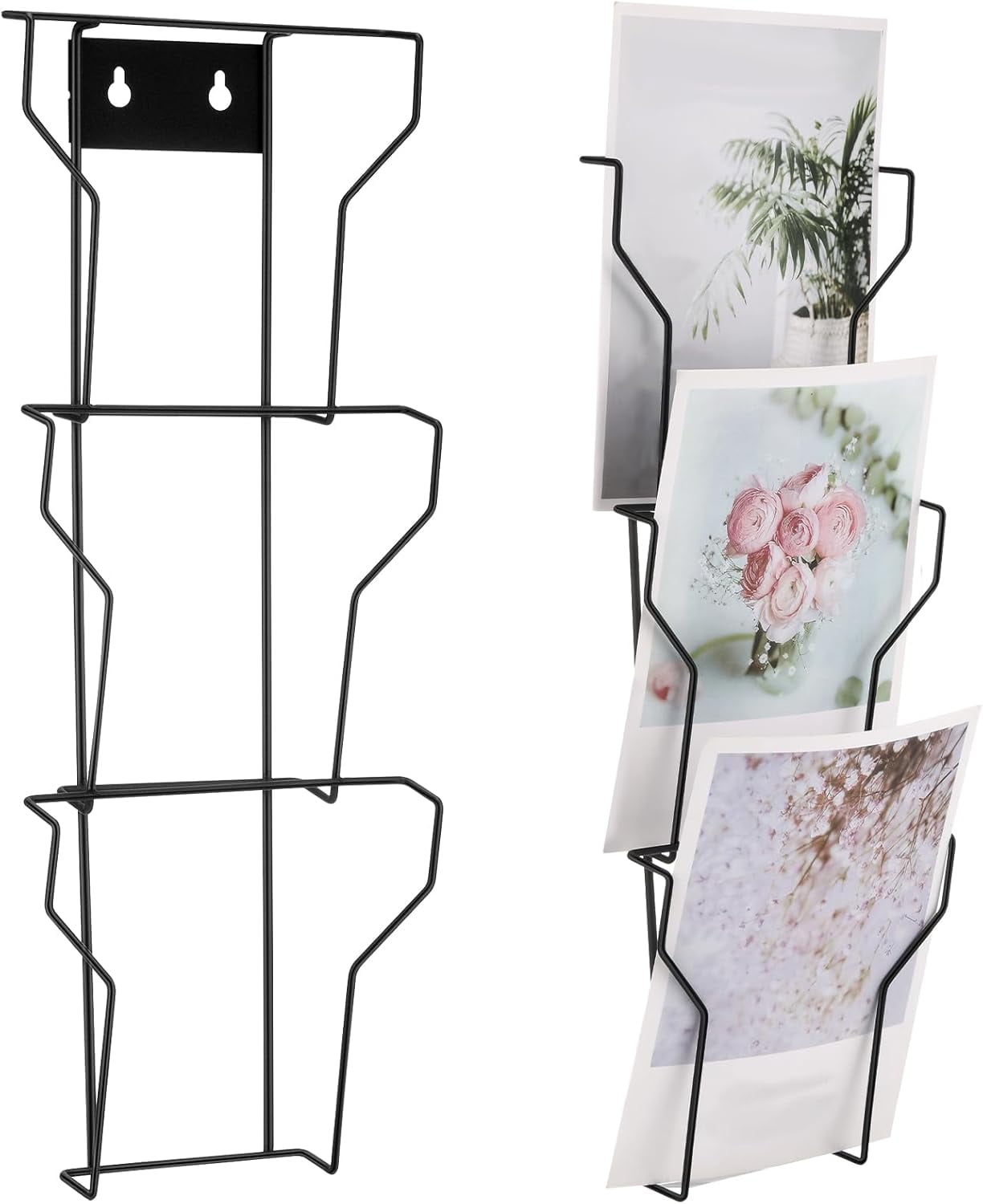 Wellsay 2 Pcs Wall Mount Greeting Card Display Stand 6 Pocket Metal ...