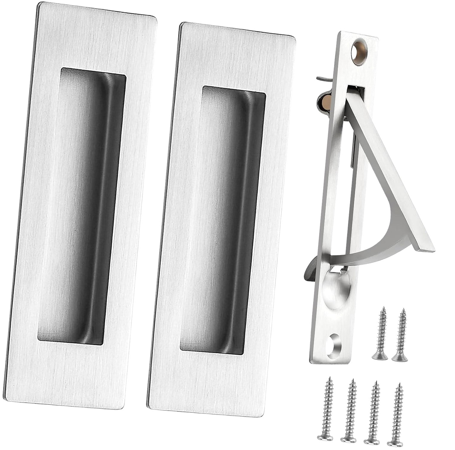 Wellsay 2-Piece 4.72" Pocket Door Handles + 1 Finger Pull, Brushed ...