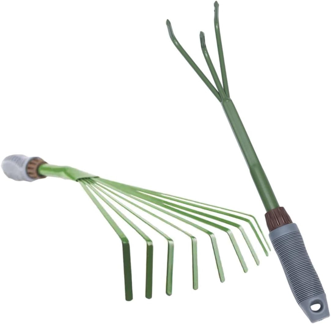 Wellsay 2-Piece Garden Rake Set 3-Claw Cultivator for Mulch Soil ...