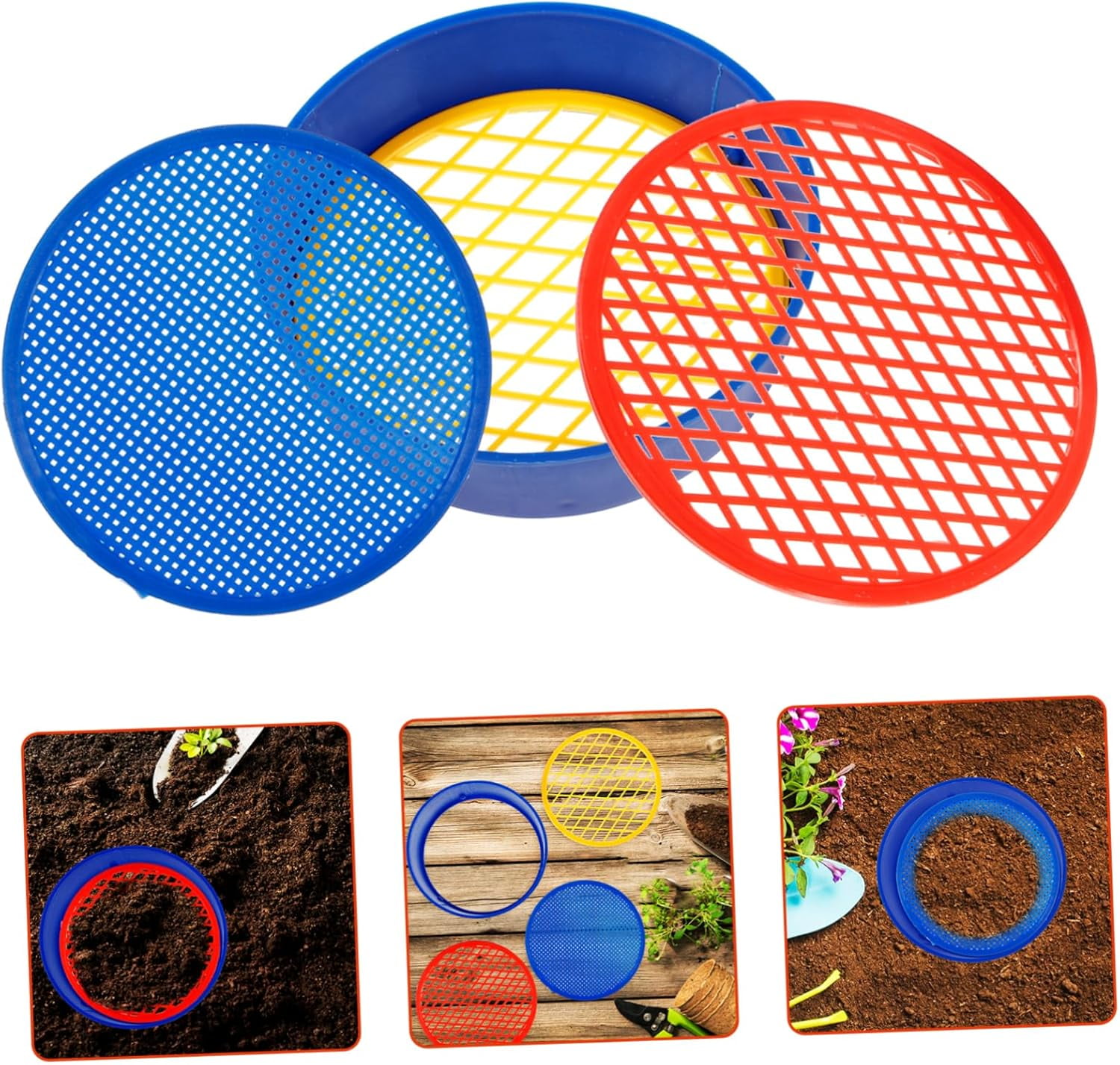 Wellsay 2 Sets Soil Dirt Sifter Gardening Tool Plastic Sifting Pan ne ...