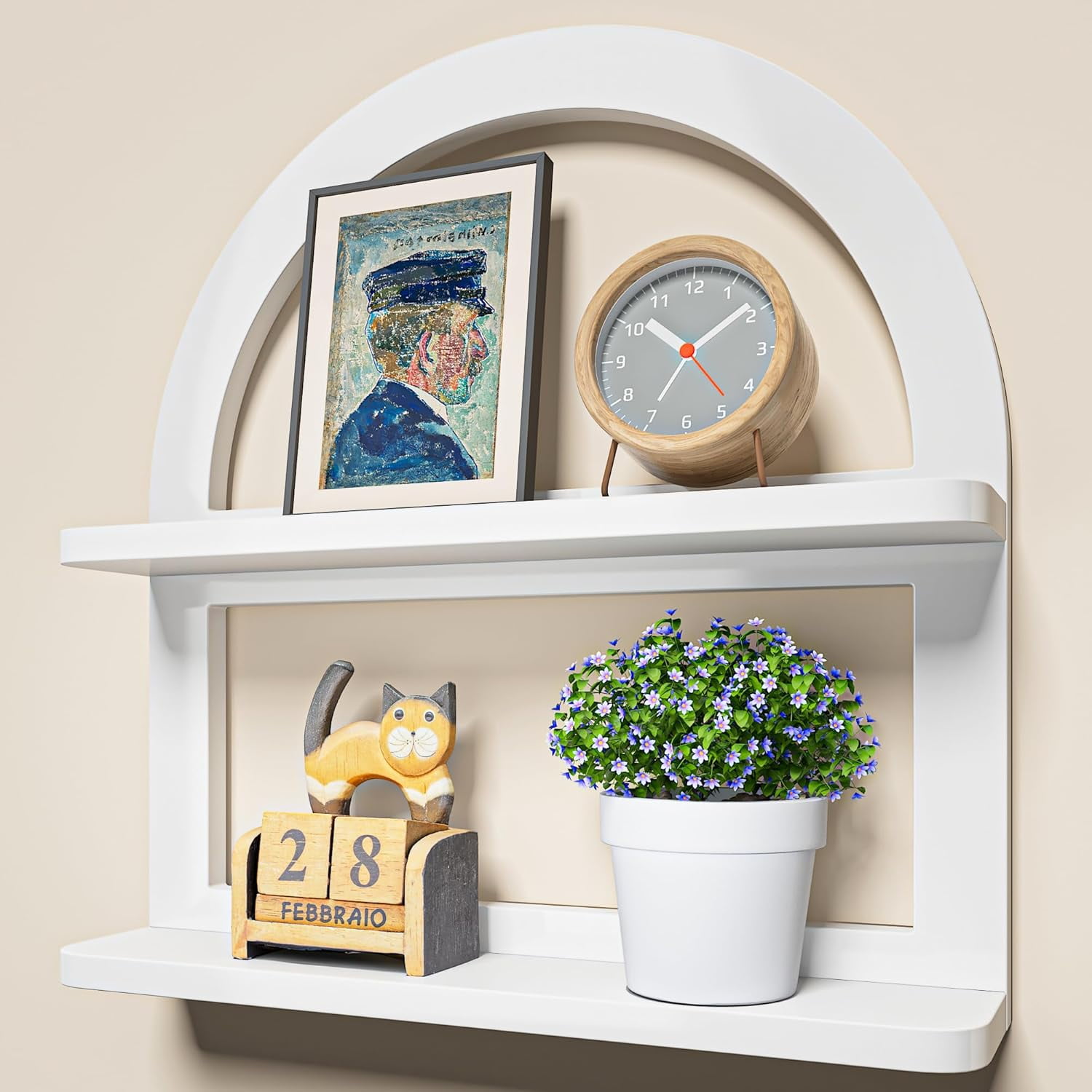 Wellsay 2 Tier Natural Arched Wall Shelf, Pine Wood Fan-shaped Nursery ...