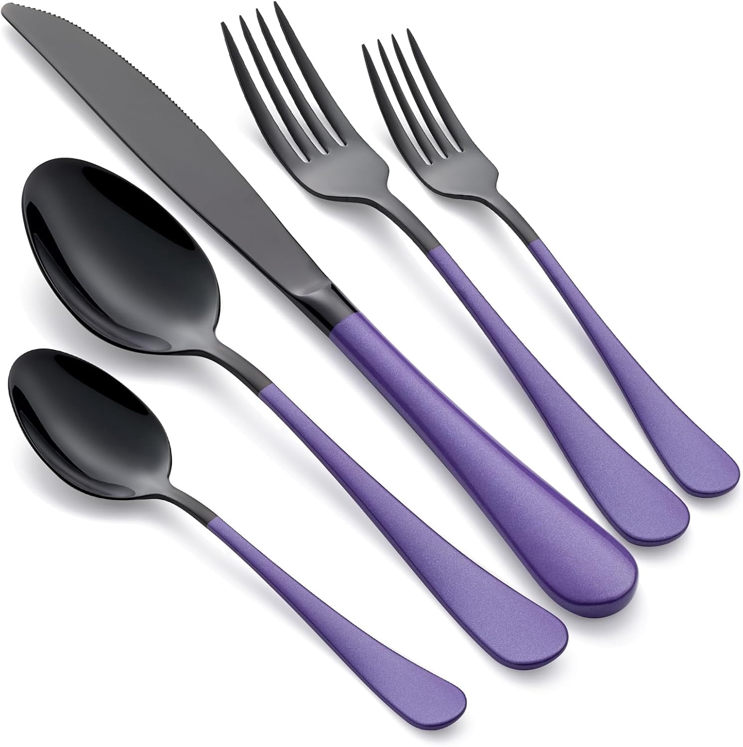 Wellsay 20-Piece Black and Silverware Set 18/0 Stainless Steel ...