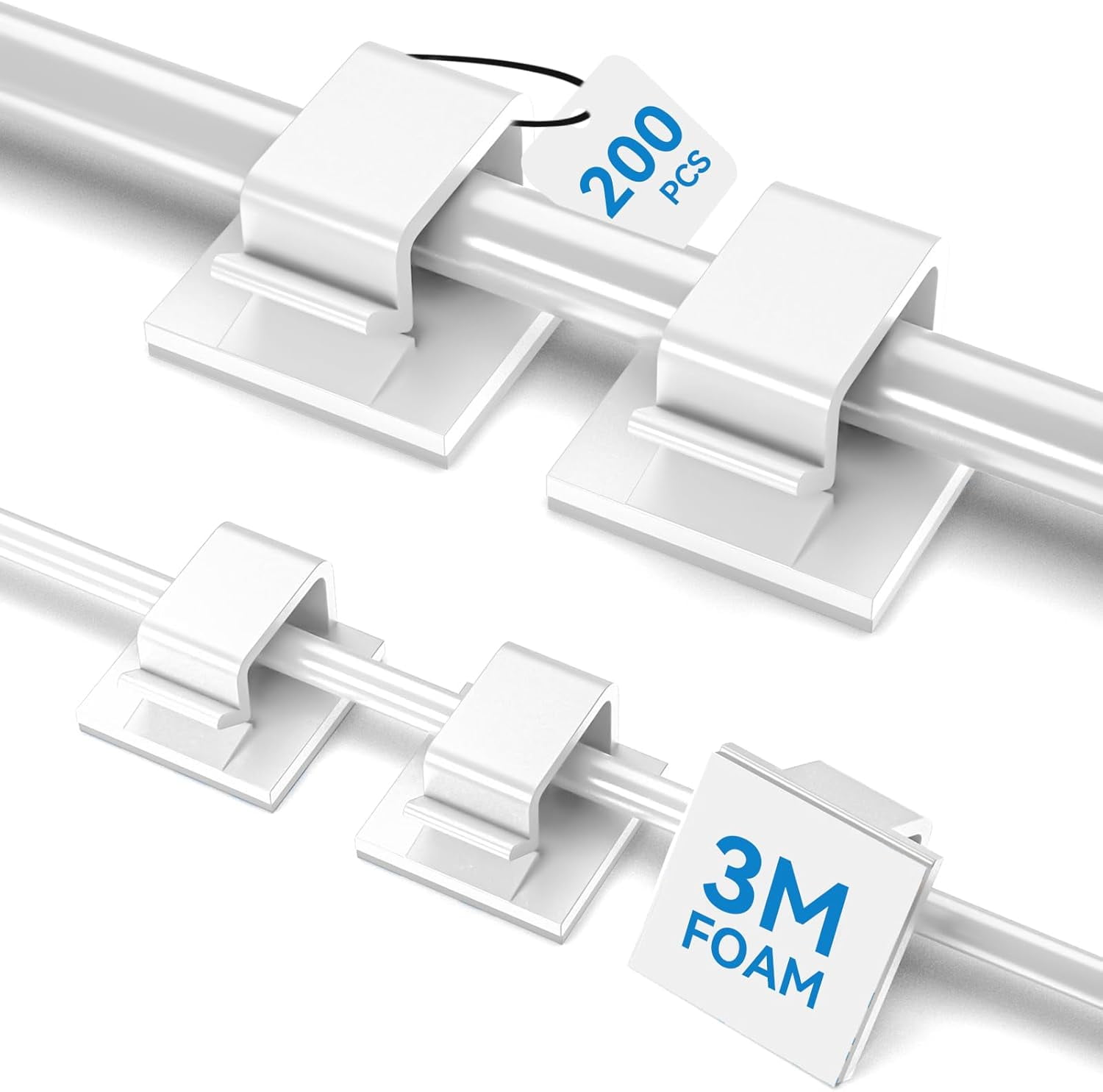Wellsay 200 PCS Cable Clips White (Small & Large), Adhesive Wall Wire ...