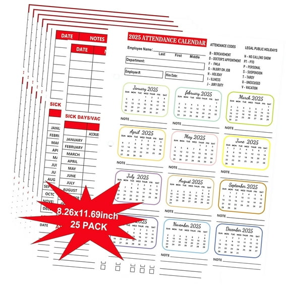 Wellsay 2025 Attendance Calendar Work Tracker Attendance Calendar 8.26 ...