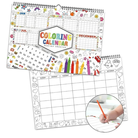 Wellsay 2025 Coloring Book Wall Calendar 16 11 Inch 12 Months Coloring ...