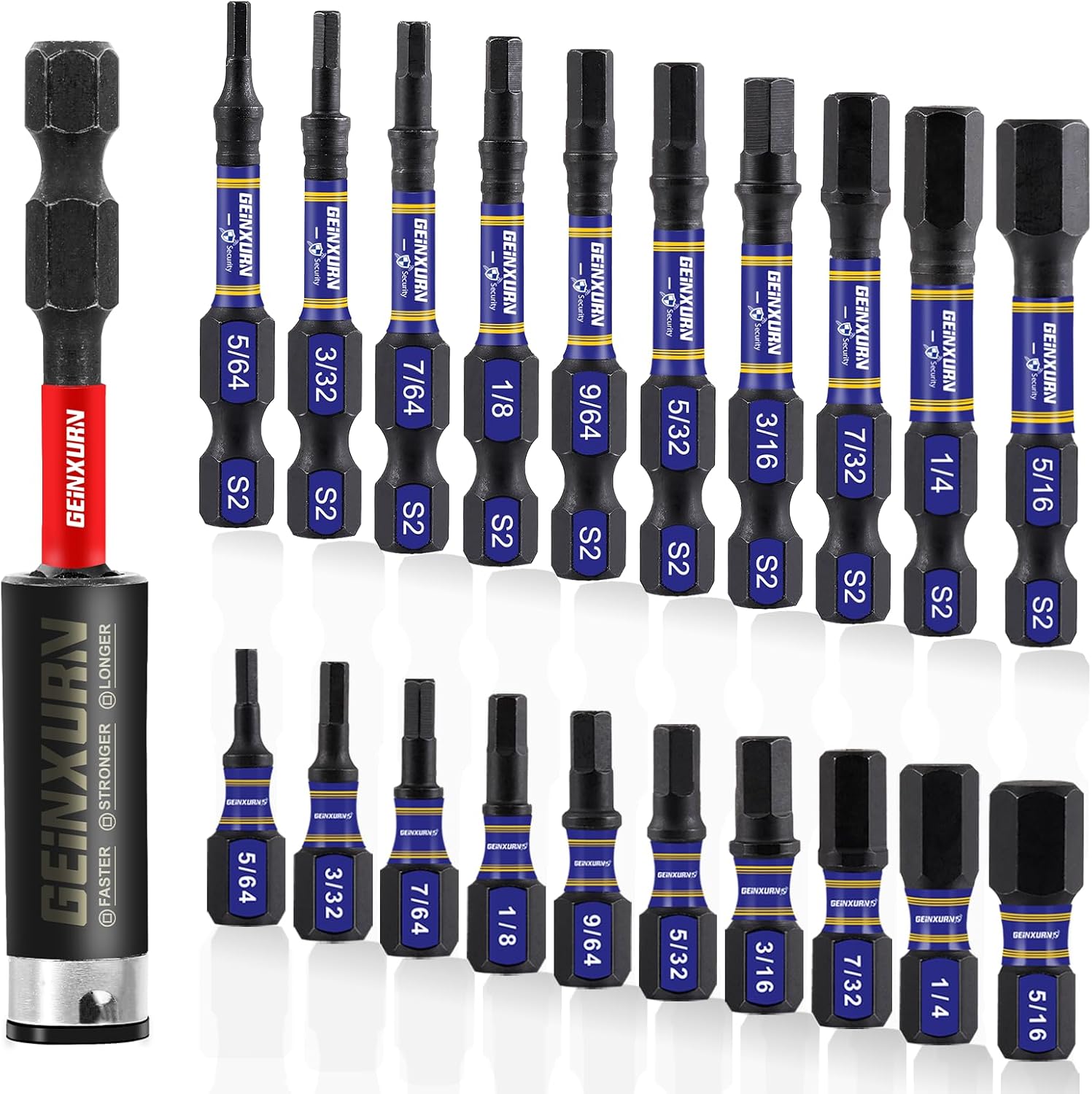 Wellsay 21-Piece 1/2" Multi Hex Head Impact Tough Magnetic Allen Wrench Drill Bits Set, SAE ...