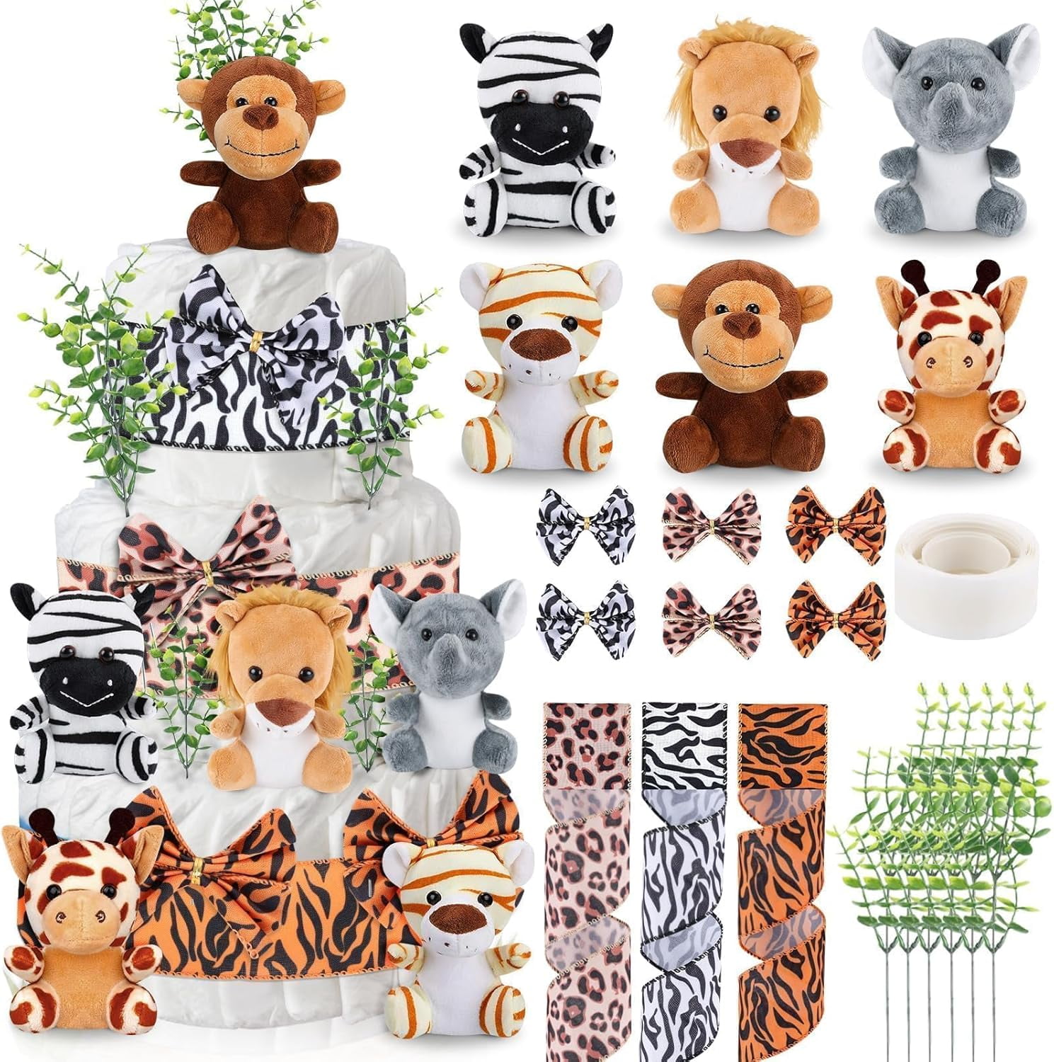 Wellsay 23 Pcs Diaper Cake Kit Woodland Animals Party Diaper Cake ...