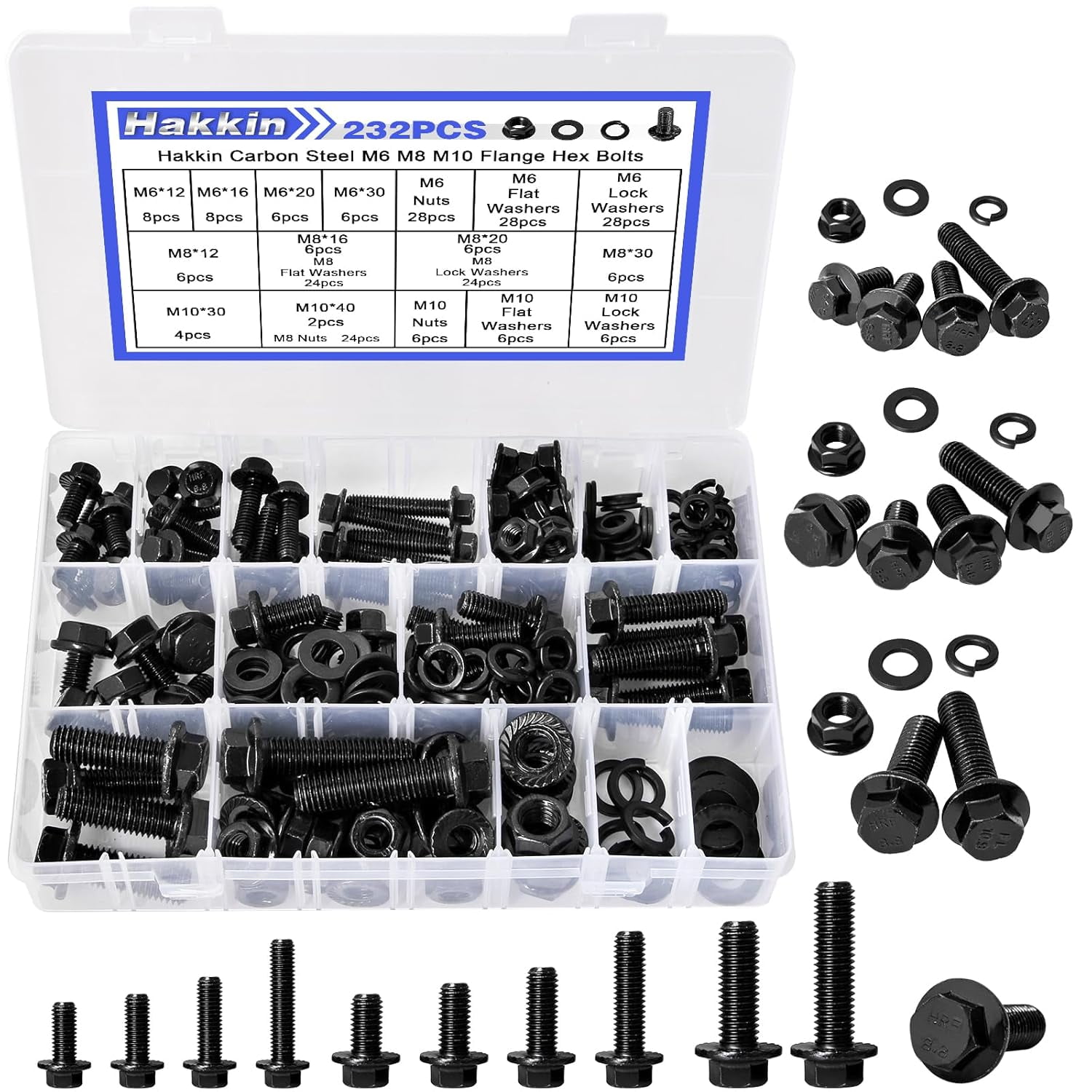 Wellsay 232Pcs M6 M8 M10 Flange Hex Bolts and Nuts Kit Metric Bolt Kit ...