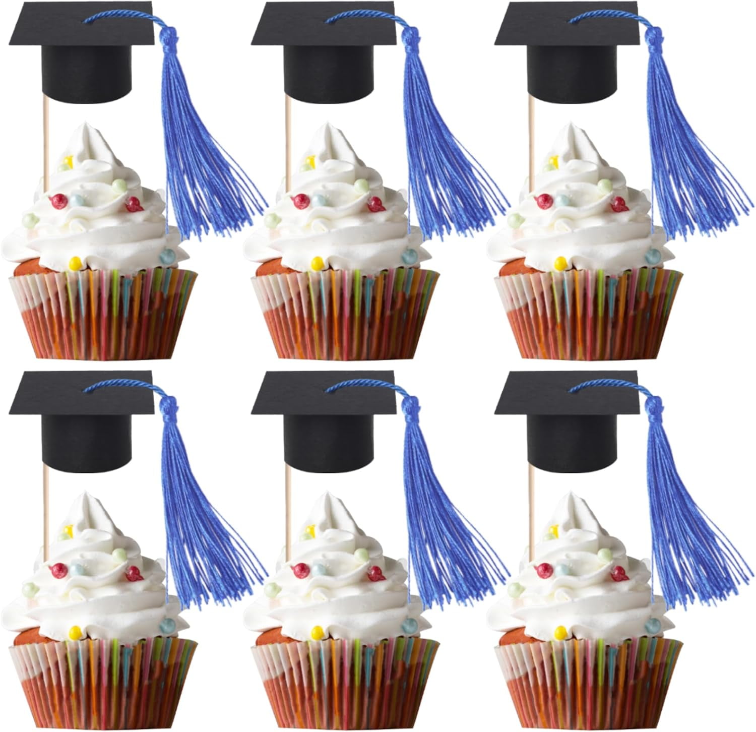 Wellsay 24 PCS 2025 Graduation Cap Cupcake Tors with Blue Tassel ...