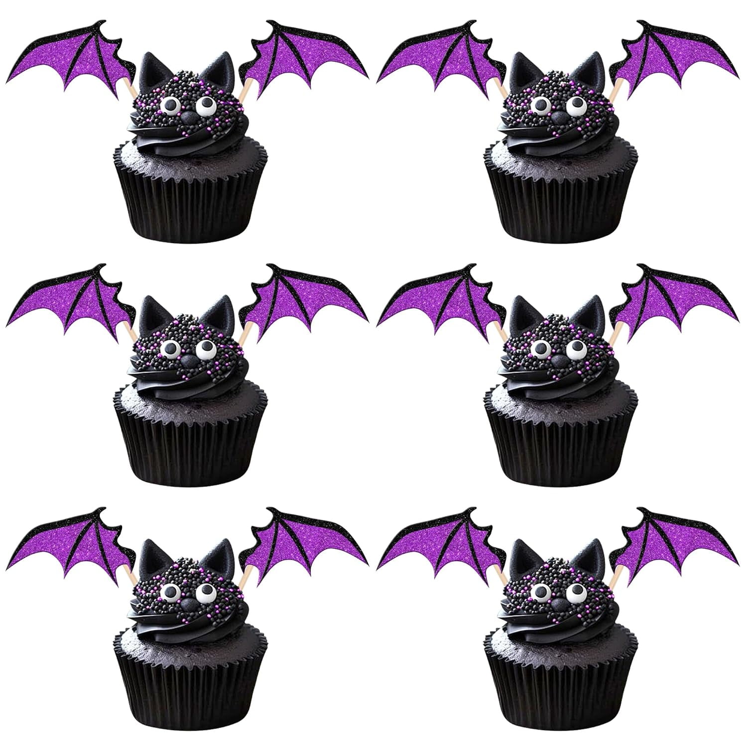 Wellsay 24 PCS Halloween Cupcake Tors Glitter Vampire Wings Cupcake ...