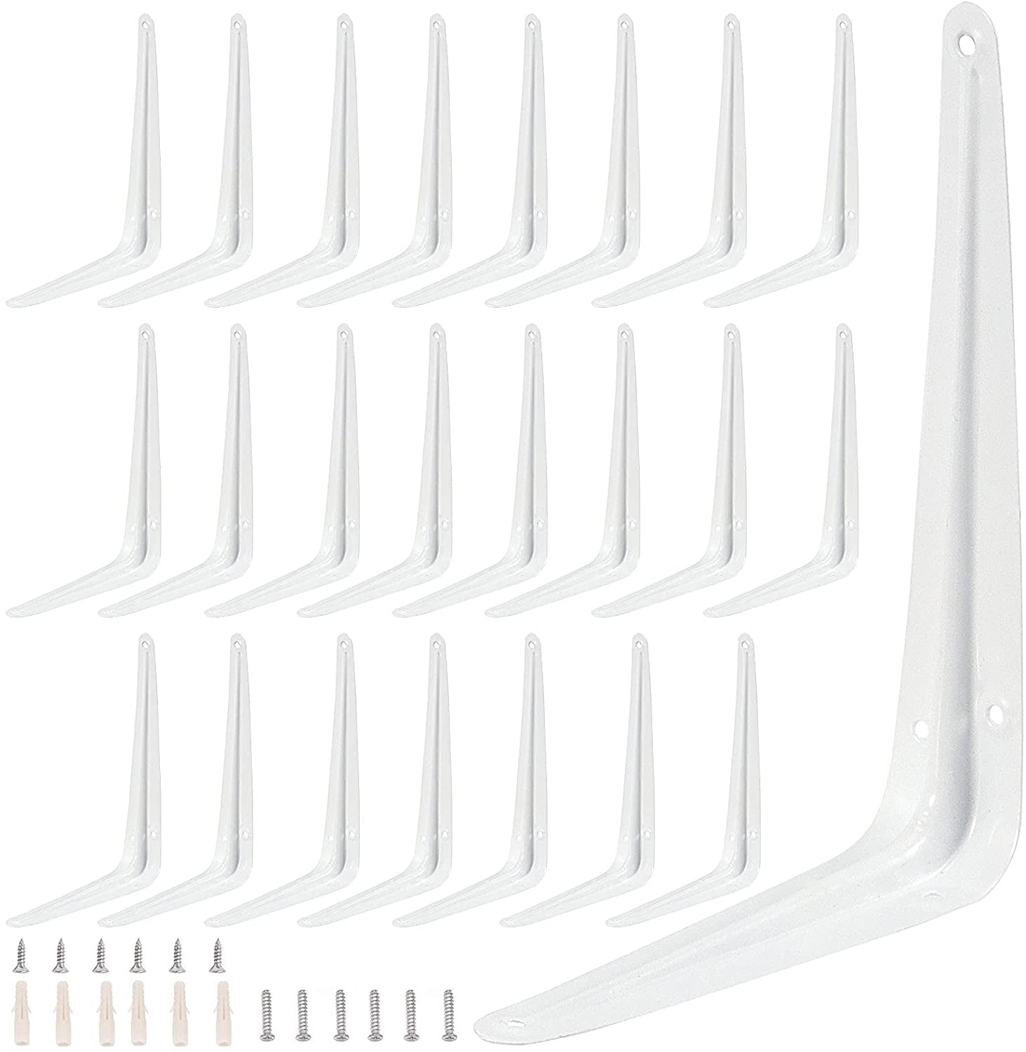 Wellsay 24 Pack 10 x 12 Inch White Shelf Brackets, Heavy Duty L Bracket ...