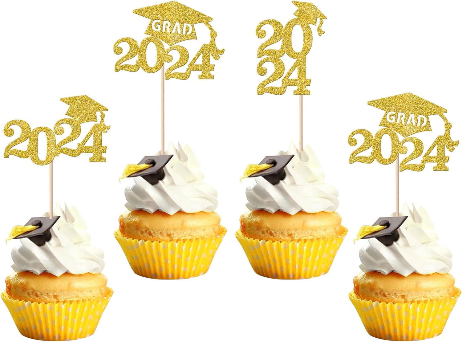 Wellsay 24 Pack 2024 Graduation Cupcake Tors Glitter Number 2024 Graduation Cap Cupcake Picks ...