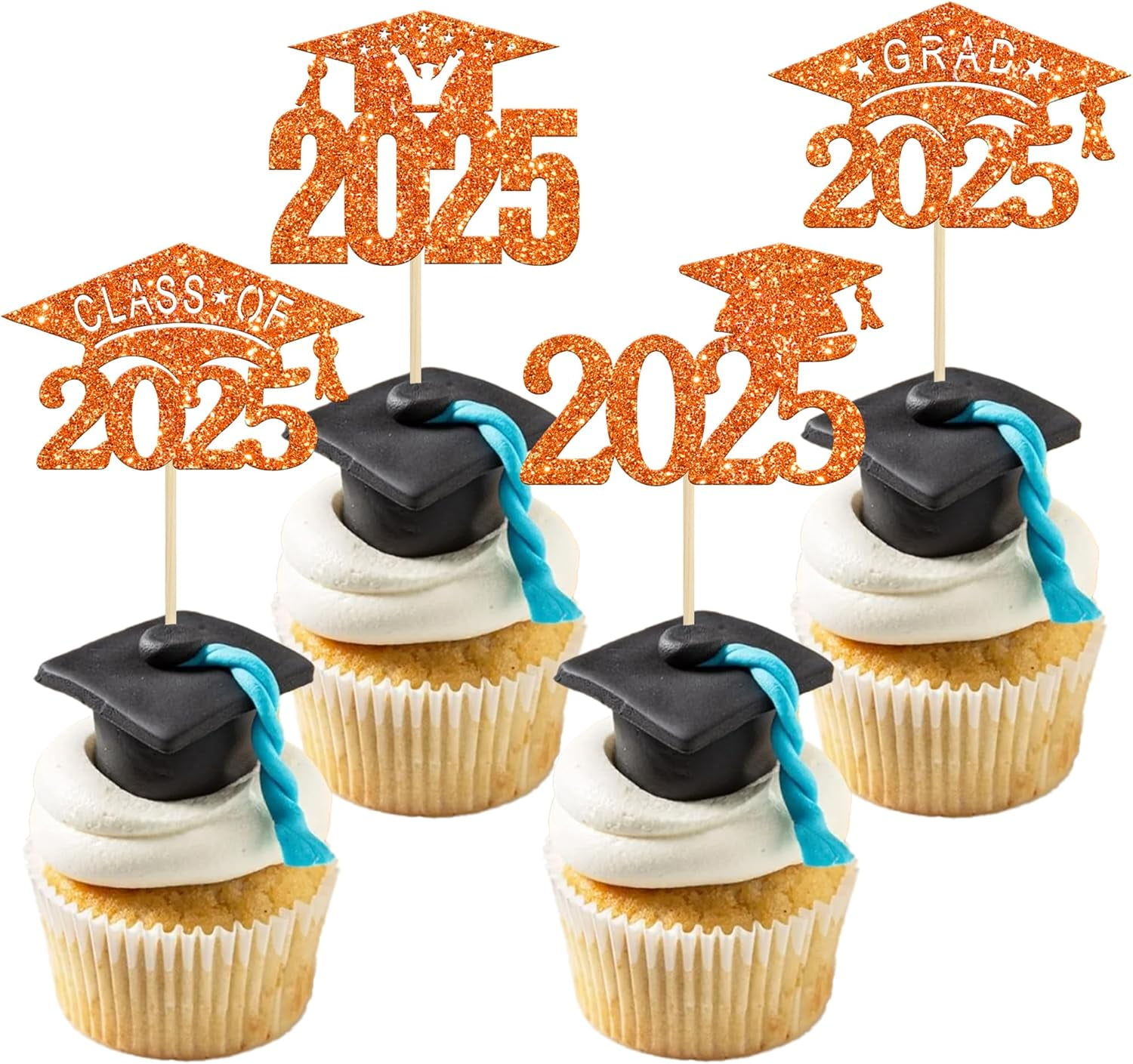 Wellsay 24 Pack 2025 Graduation Cupcake Tors Glitter 2025 Graduation Cap Cupcake Picks for 2025 ...