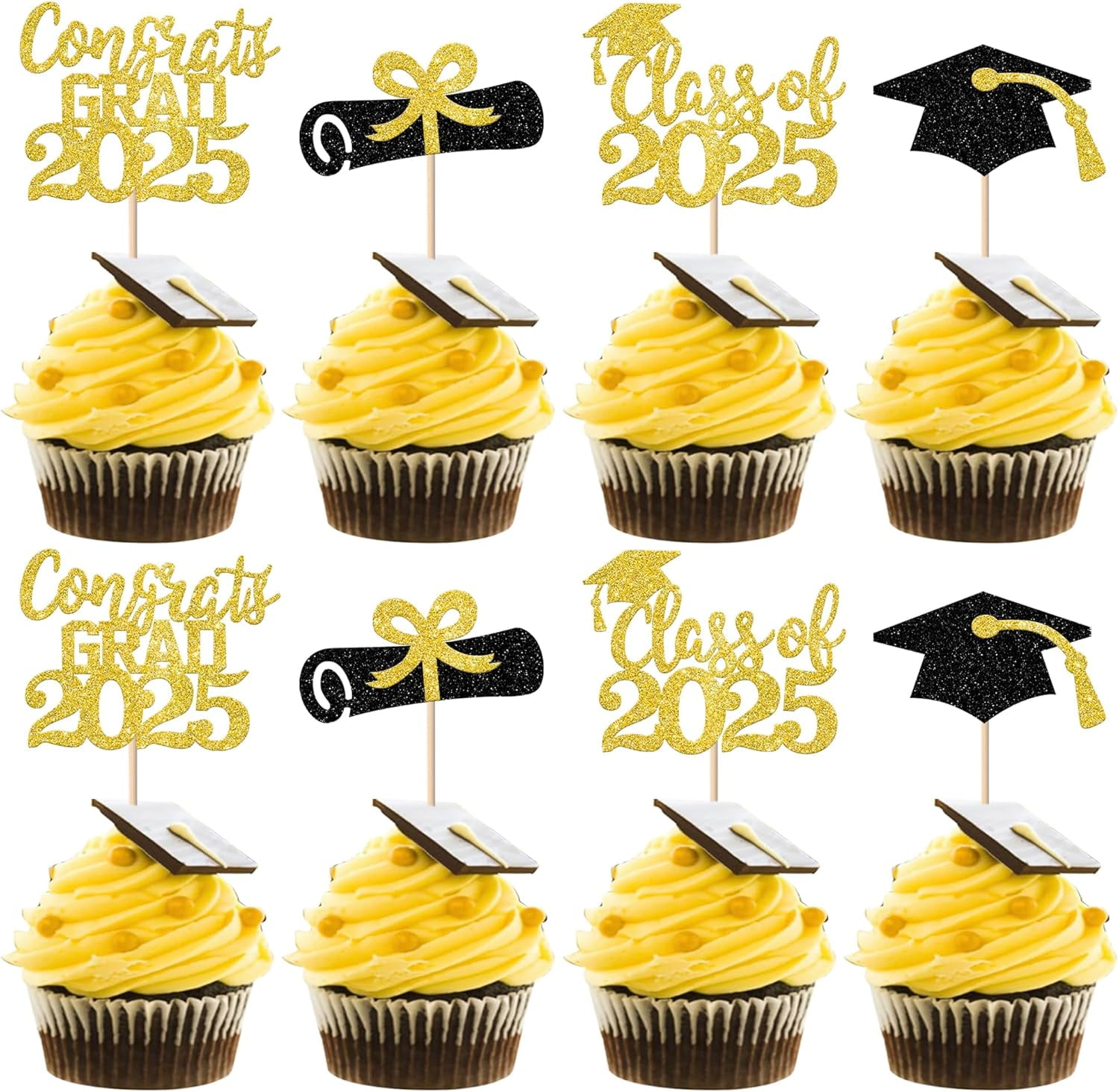 Wellsay 24 Pack 2025 Graduation Cupcake Tors Glitter Diploma Congrats Grad 2025 Graduation Cap ...