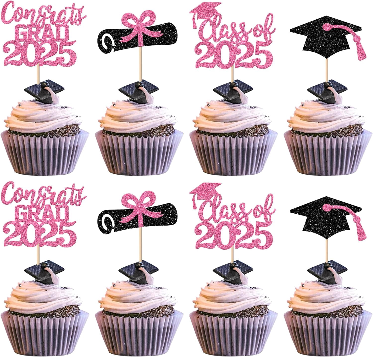 Wellsay 24 Pack 2025 Graduation Cupcake Tors Glitter Diploma Congrats ...