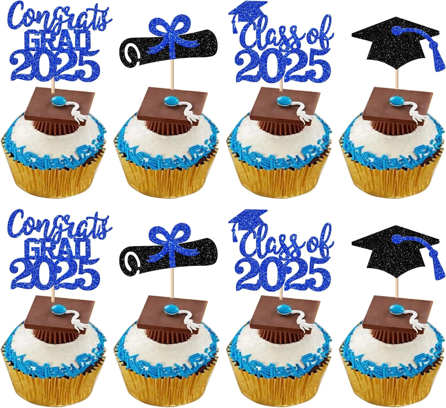Wellsay 24 Pack 2025 Graduation Cupcake Tors Glitter Diploma Congrats Grad 2025 Graduation Cap ...