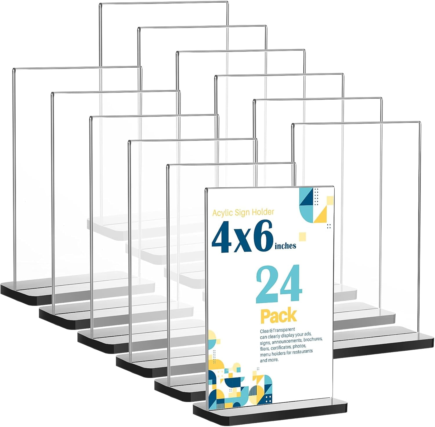 Wellsay 24 Pack Acrylic Sign Holder Clear Table Sign Holder Double ...
