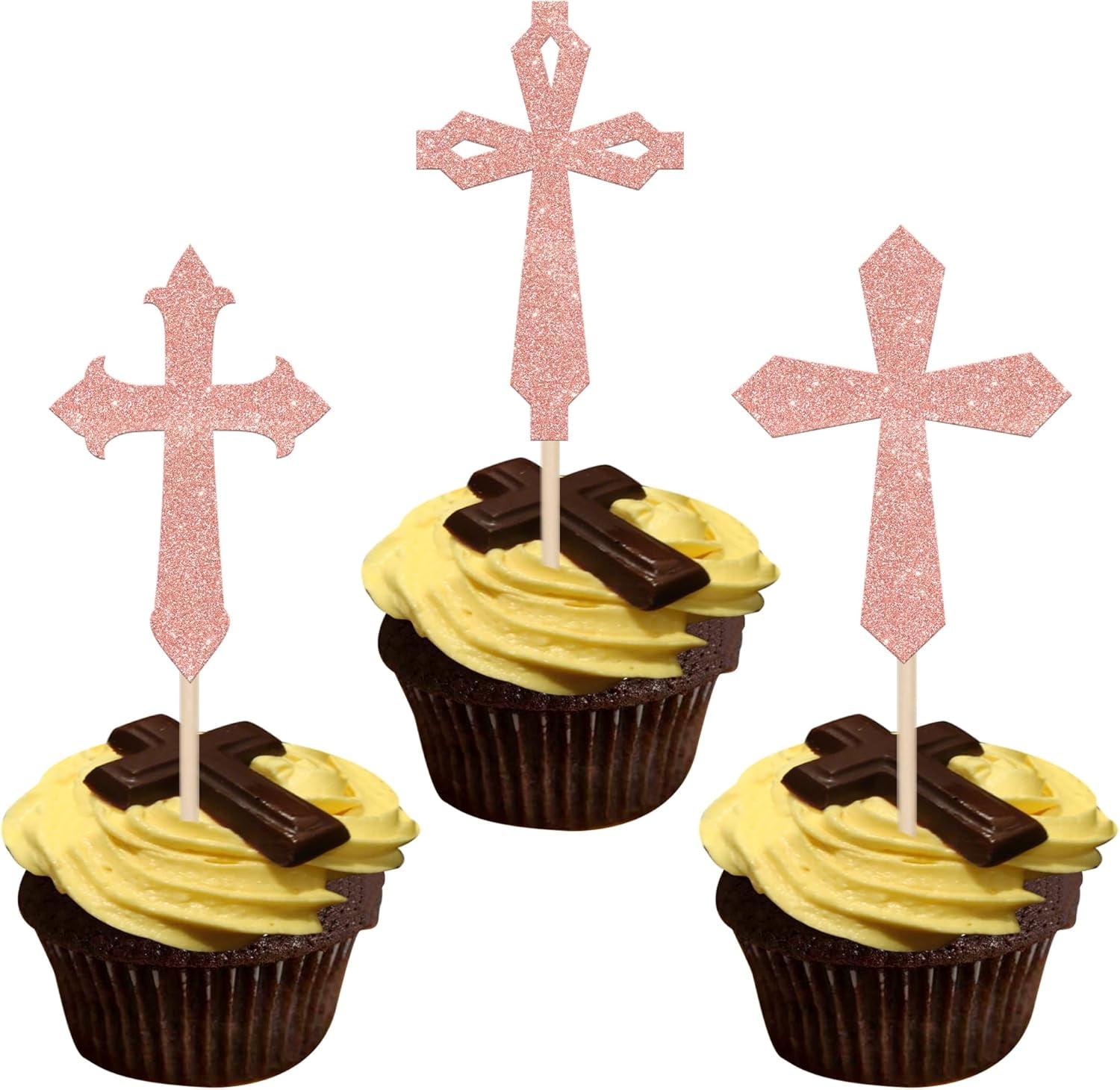 Wellsay 24 Pack Cross Cupcake Tors Glitter Christianity God Bless Cupcake Picks for Religious ...