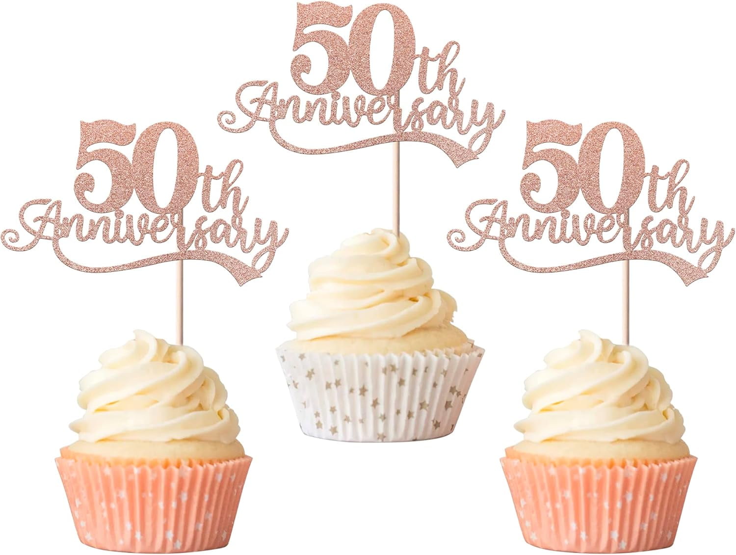 Wellsay 24 Pack Cupcake Tors Glitter Cheers to 50 Years Wedding Cupcake Picks for Happy 50th ...