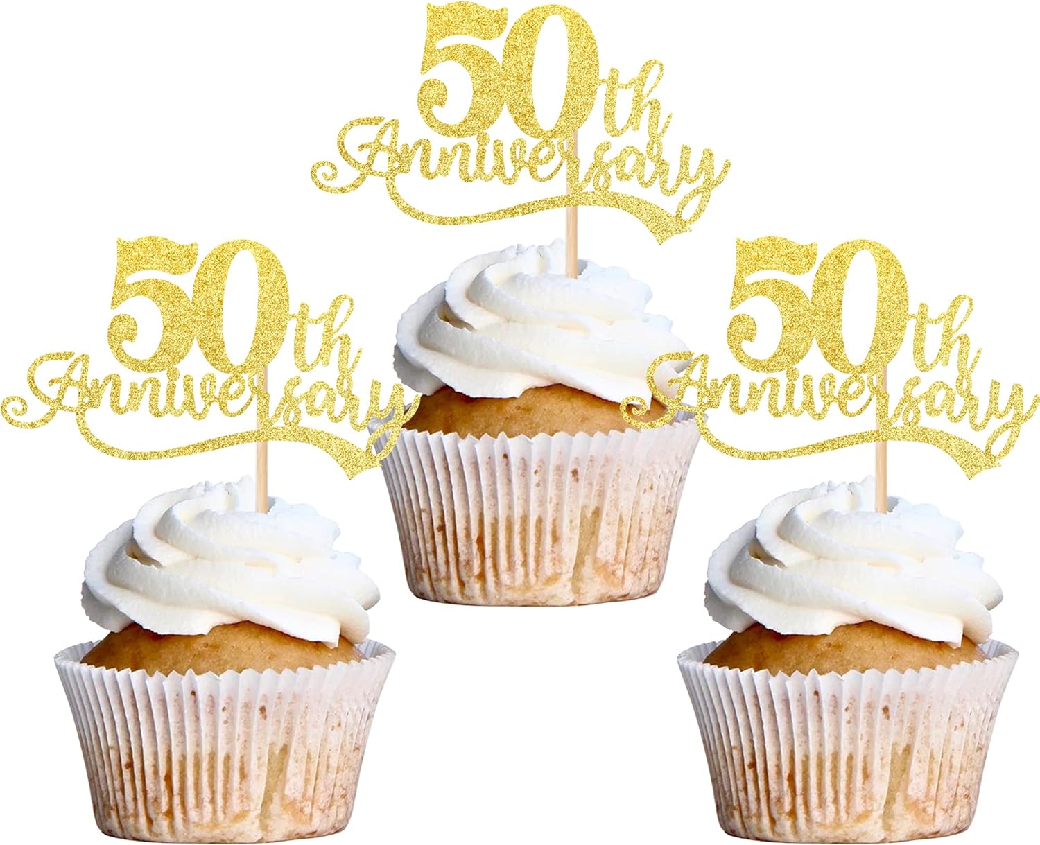 Wellsay 24 Pack Cupcake Tors Glitter Cheers to 50 Years Wedding Cupcake Picks for Happy 50th ...
