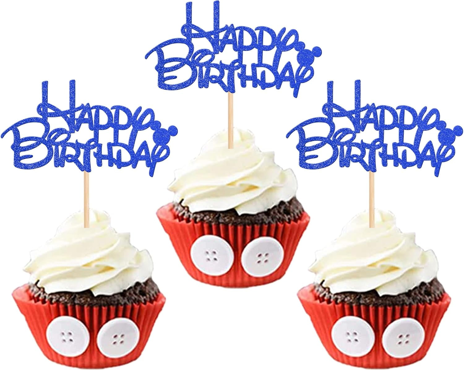 Wellsay 24 Pack Happy Birthday Cupcake Tors Glitter Mickey Mini e Inspired Birthday Cupcake Food ...