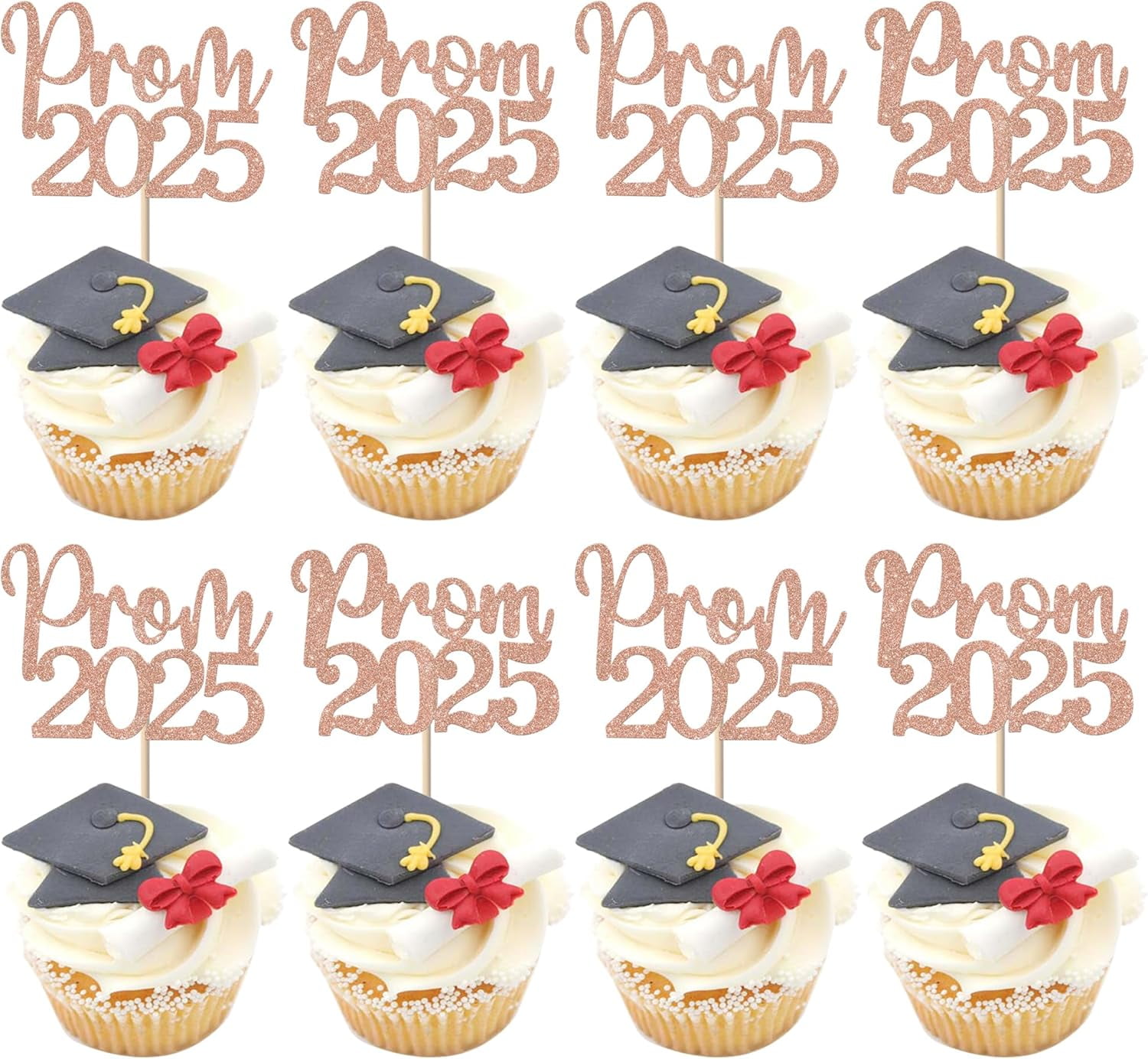 Wellsay 24 Pack m 2025 Graduation Cupcake Tors Glitter 2025 m College Cupcake Picks for Congrats ...