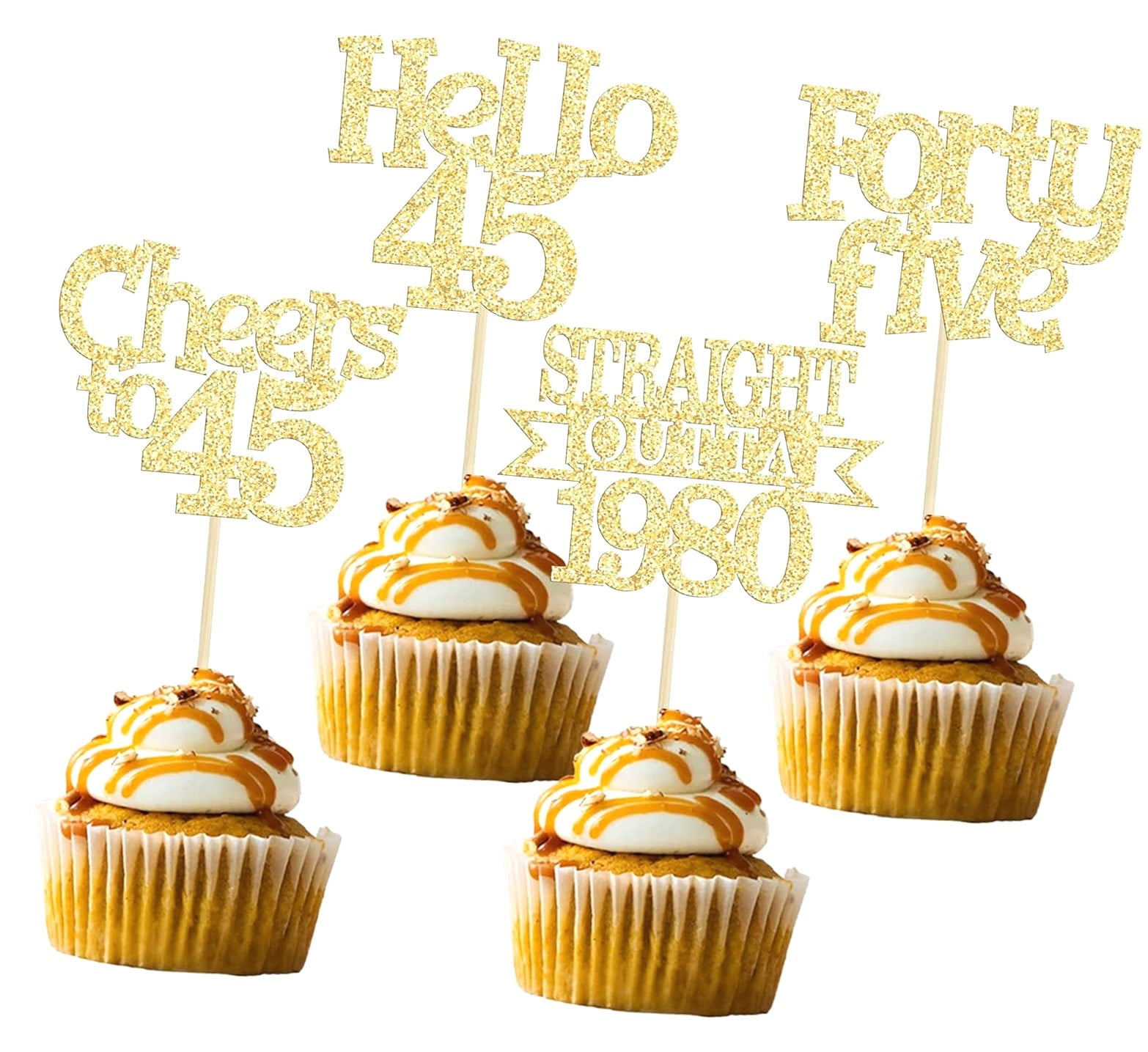 Wellsay 24-Piece 45th Birthday Cupcake Toppers Glitter Straight Outta ...