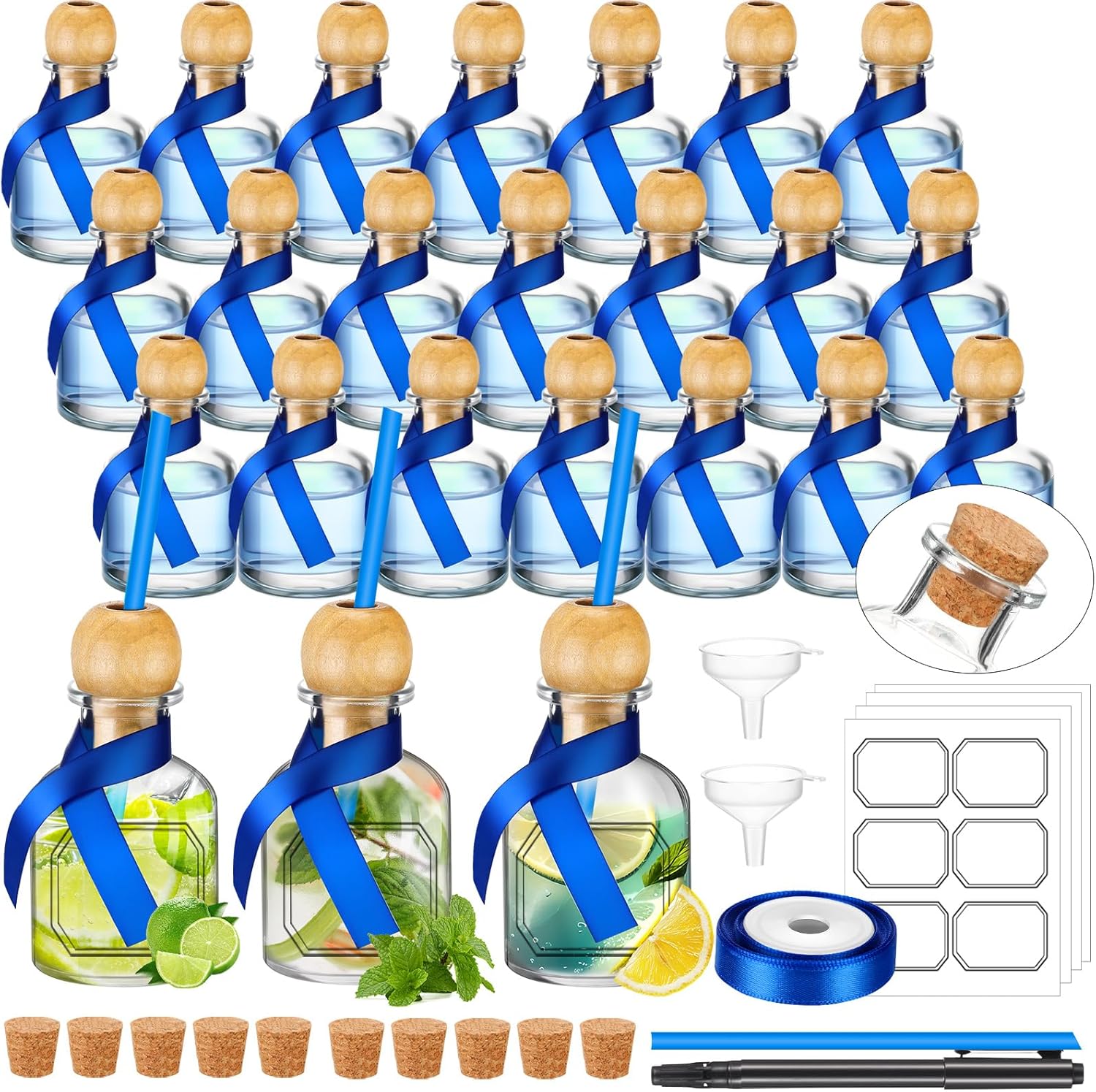 Wellsay 24 Pieces 1.7oz Shot Patron Bottles with Cork Straw Empty ...