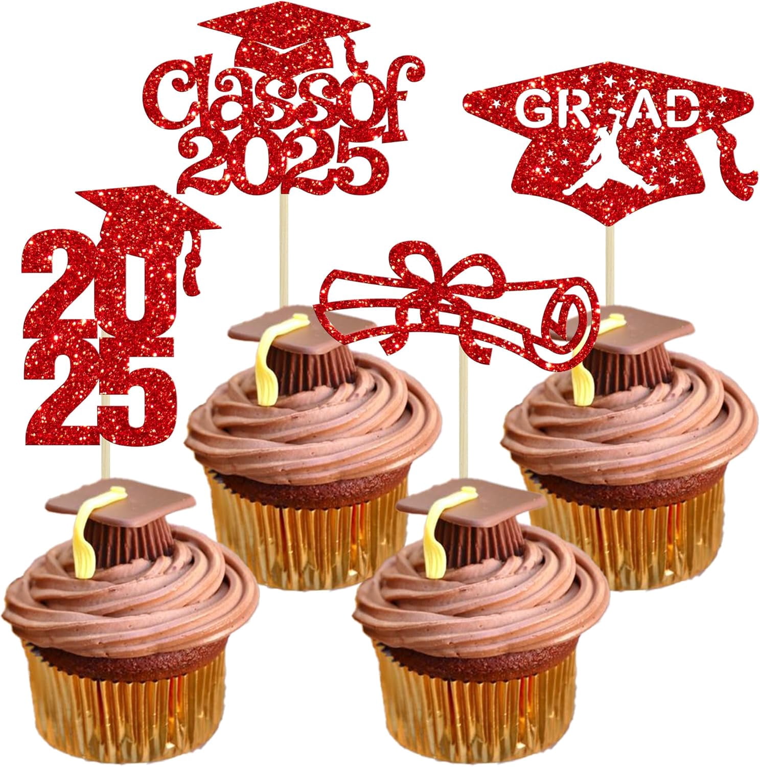 Wellsay 24Pcs 2025 Graduation Cupcake Tors Glitter Class of 2025 ...