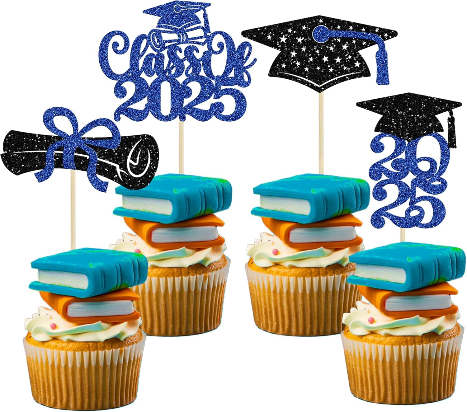 Wellsay 24Pcs Graduation 2025 Cupcake Tors Glitter Class of 2025 ...