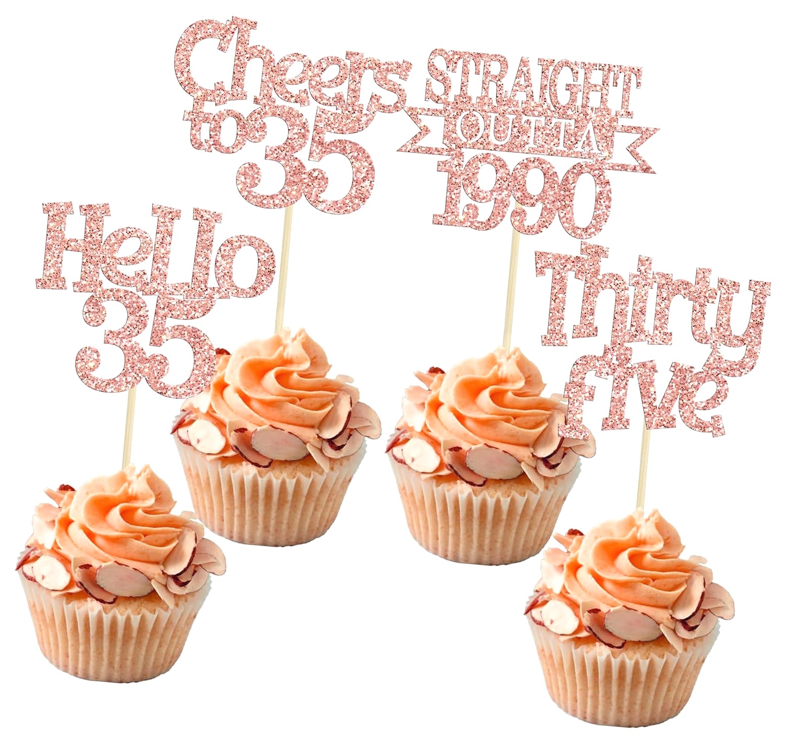 Wellsay 24Pcs Happy 35th Birthday Cupcake Toppers Rose Thirty Five ...