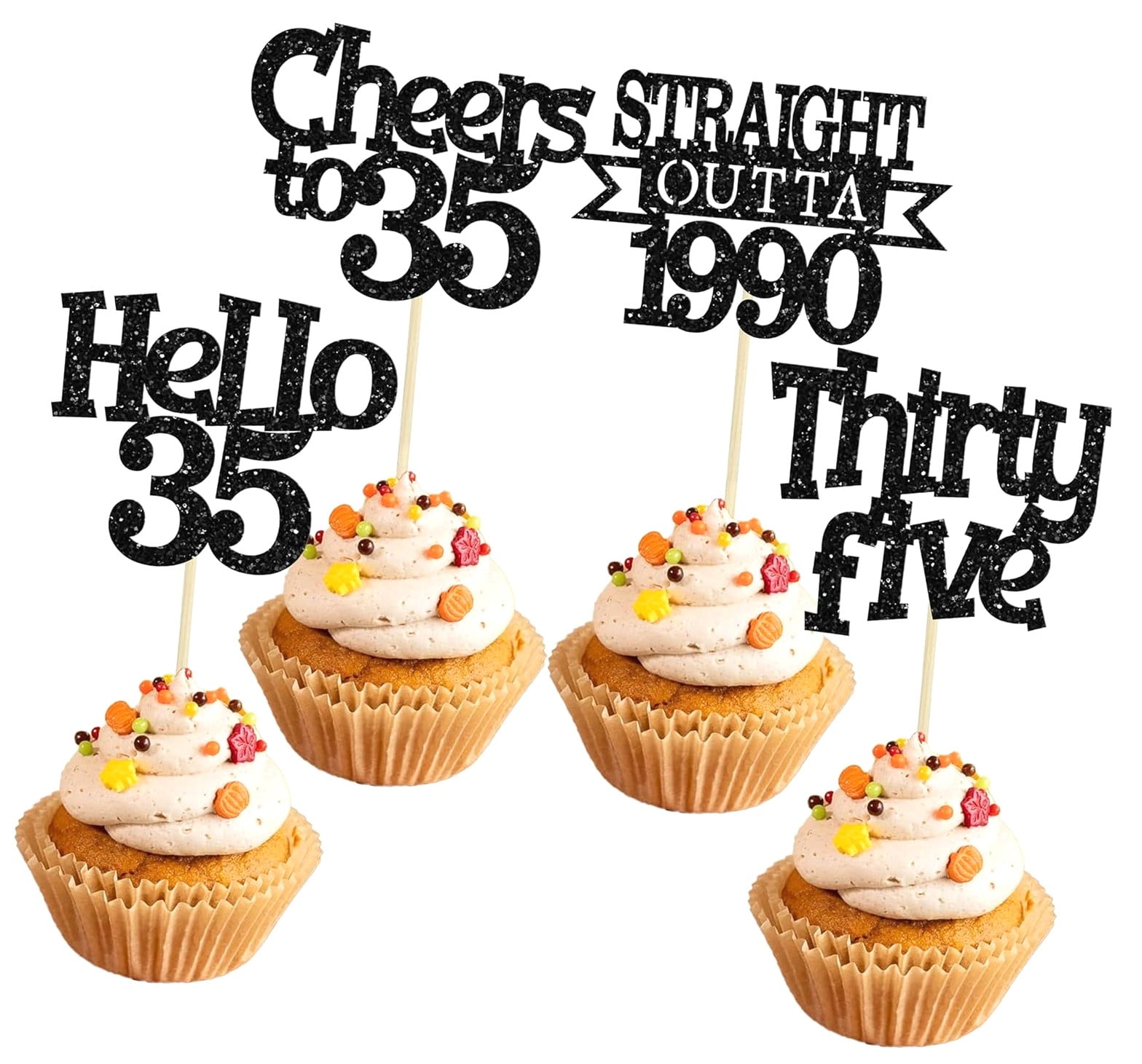 Wellsay 24Pcs Happy 35th Birthday Cupcake Toppers Thirty Five Cupcake ...