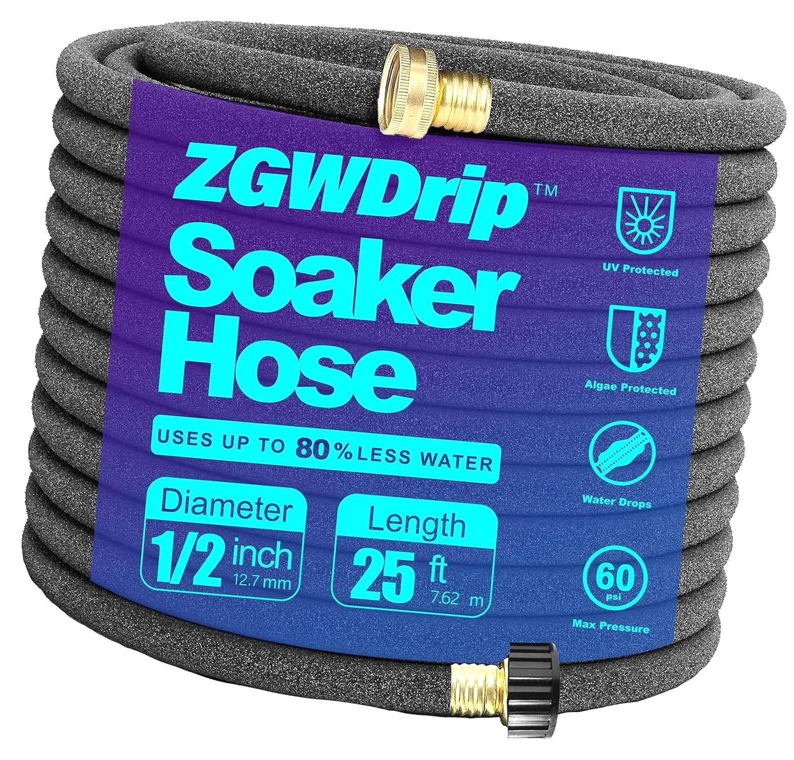 Wellsay 25 Foot Soaker Hose, 1/2 Inch with 3/4" Solid Connectors ...