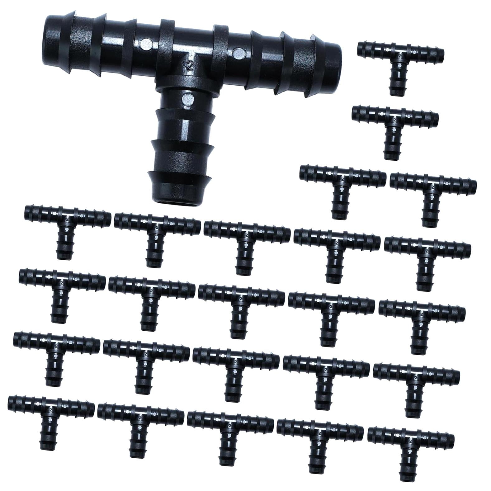 Wellsay 25PCS Drip Irrigation Barbed Tee Fitting Kits for 1/2 Inch ...