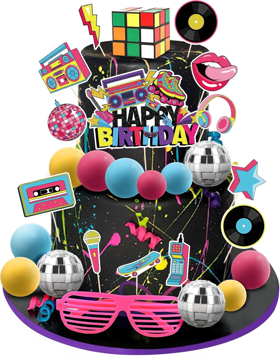 Wellsay 27 PCS 80s Cake Decorations 80s 90s Cake Tors Retro 1980s Hip ...