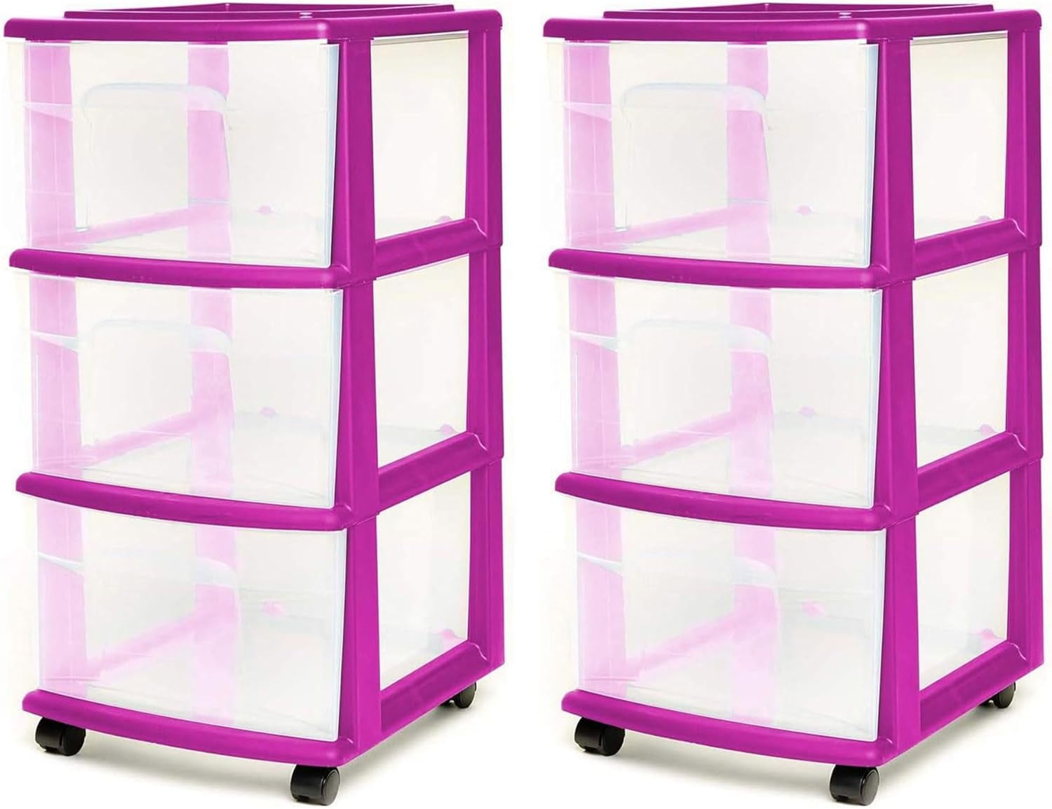 Wellsay 3 Drawer Plastic Storage and Organizer Cart, Rolling Cabinet ...