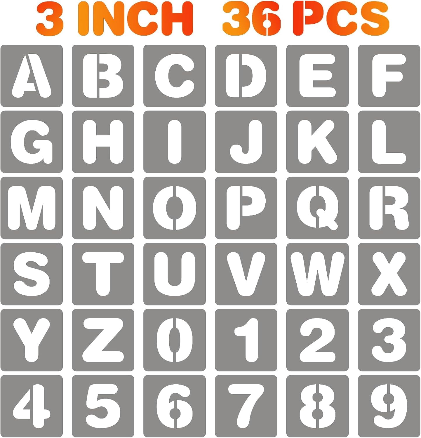 Wellsay 3 Inch Letter and Number Stencils, 36 Pcs Reusable Plastic ...